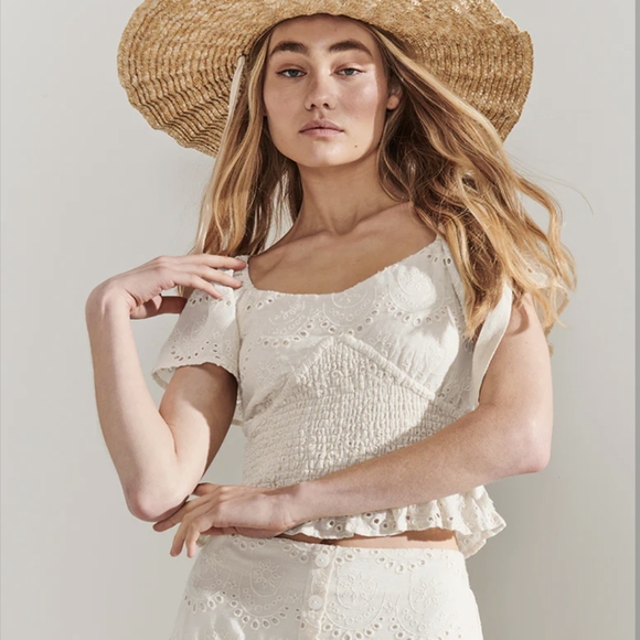 Ghanda | Tops | Ghanda Ivory Florence Broderie Carolina Smocked Eyelet ...
